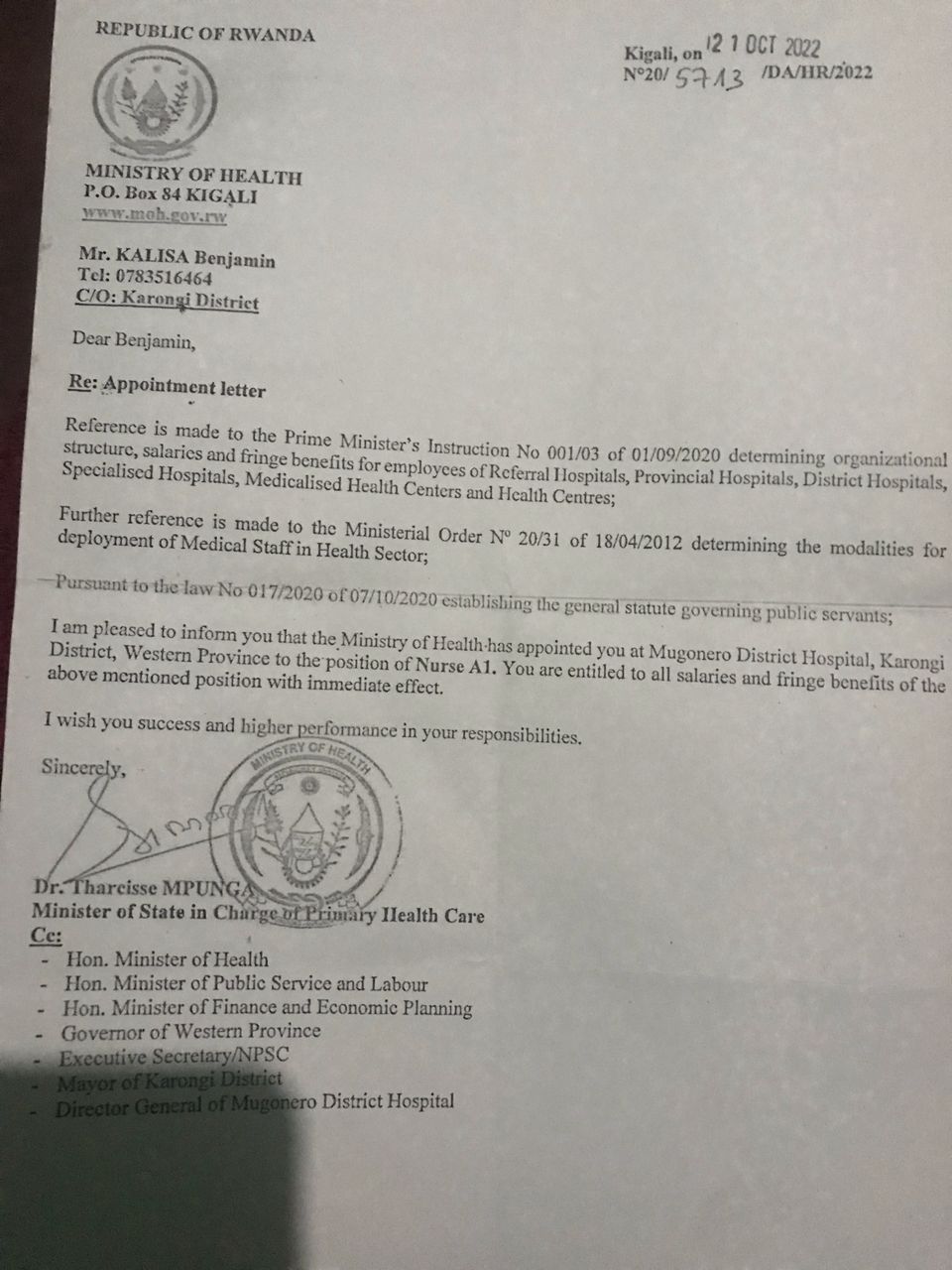 Applicants - HR MOH Rwanda